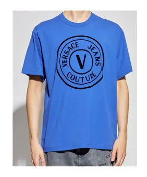 Versace Logo Printed Crewneck T-shirt - Blue