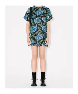 Kenzo Peonies" Floral Pattern Short Sleeve T-shirt Dress