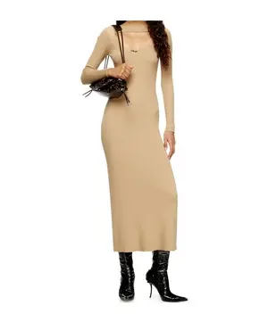 DIESEL® Cut-out Detailed Knitted Maxi Dress - Beige