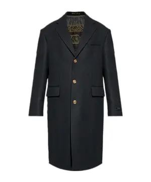 Versace Single-breasted Long Coat With Notched Lapel - Black