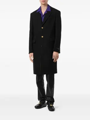 Versace Single-breasted Long Coat With Notched Lapel