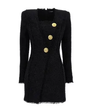 Balmain Glitter Detail Tweed Mini Dress - Black