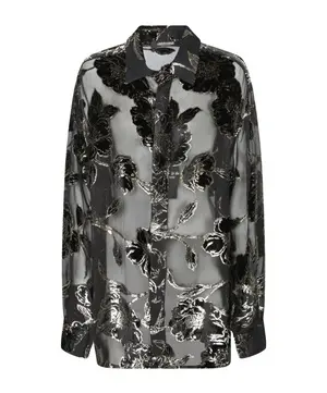 Roberto Cavalli Floral Sheer Long Sleeve Shirt