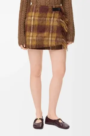 Loewe Plaid Fringed Mini Skirt