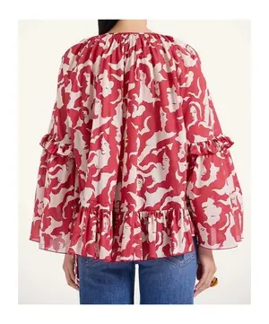 La DoubleJ Ruffled Tie-neck Boho Blouse - Red