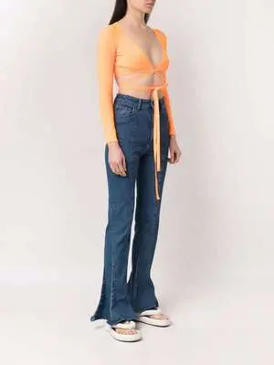 MSGM Cropped V-neck Top With Tie Detail