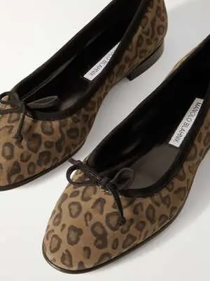 Manolo Blahnik Leopard Print Suede Ballerina Flats - Green