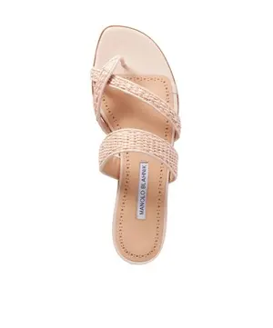 Manolo Blahnik Raffia And Leather Strappy Sandals - Nude