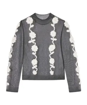 GANNI Floral Crochet High Neck Top