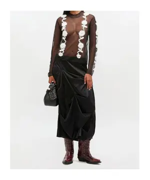 GANNI Floral Crochet High Neck Top