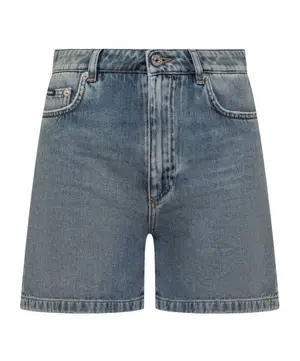 Dolce & Gabbana Logo Plaque Denim Shorts - Gray