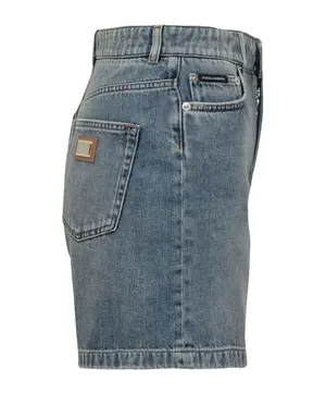 Dolce & Gabbana Logo Plaque Denim Shorts - Gray