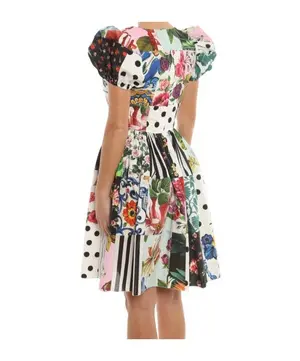 Dolce & Gabbana Patchwork Balloon Sleeve Mini Dress