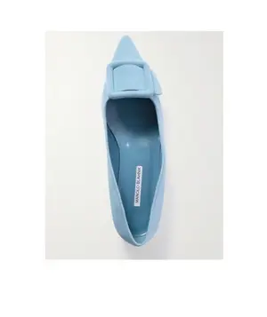 Manolo Blahnik Maysale Suede Point-toe Flats With Buckle Detail - Blue