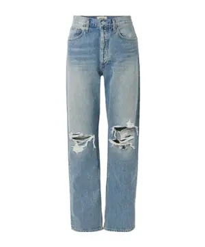 AGOLDE High Waist Straight Leg Jeans With Knee Slits - Gray