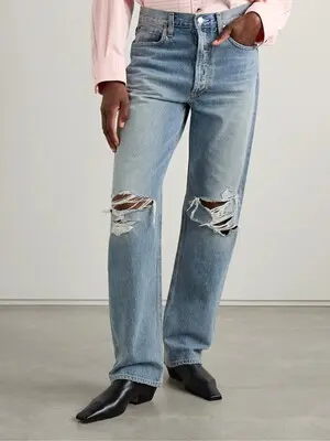 AGOLDE High Waist Straight Leg Jeans With Knee Slits - Gray