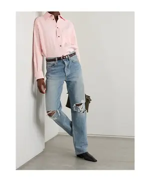 AGOLDE High Waist Straight Leg Jeans With Knee Slits - Gray