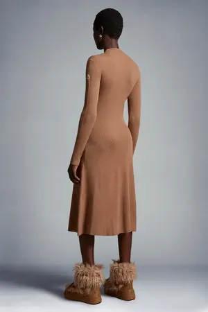Moncler Ribbed Knit Midi Dress With Logo Patch
