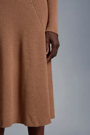 Moncler Ribbed Knit Midi Dress With Logo Patch