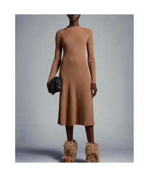 Moncler Ribbed Knit Midi Dress With Logo Patch