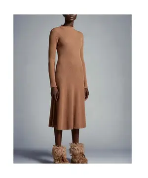 Moncler Ribbed Knit Midi Dress With Logo Patch
