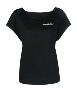 Moschino Round Neck Short Sleeve T-shirt With Embroidered Logo And Heart Appliqués - Black