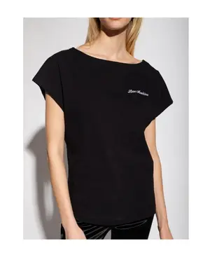 Moschino Round Neck Short Sleeve T-shirt With Embroidered Logo And Heart Appliqués - Black