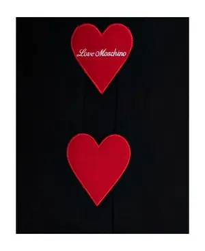 Moschino Round Neck Short Sleeve T-shirt With Embroidered Logo And Heart Appliqués - Black