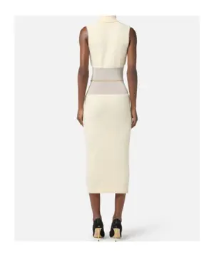 Elisabetta Franchi High-neck Sleeveless Knit Midi Dress With Chain Logo Belt