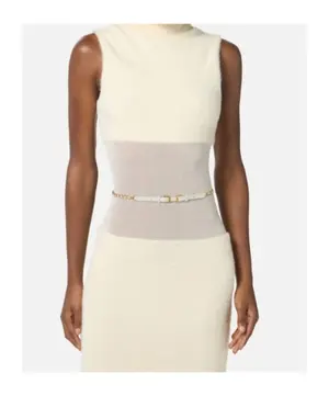 Elisabetta Franchi High-neck Sleeveless Knit Midi Dress With Chain Logo Belt