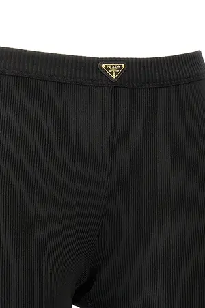 Prada Flared Knit Logo Pants - Black