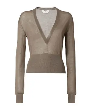 Fendi Long-sleeved V-neck Jumper - Grey