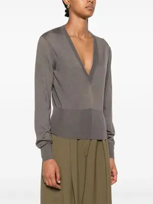Fendi Long-sleeved V-neck Jumper - Grey