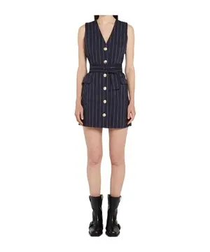 Marella Sleeveless V-neck Belted Mini Dress With Button Details - No