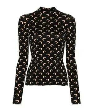 MARINE SERRE Crescent Moon Print Long Sleeve Top - Black