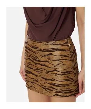 Elisabetta Franchi Raffia-effect Print Mini Skirt - Camel