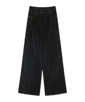 FORTE_FORTE Flocked Cotton High Waist Wide Leg Trousers - Notte