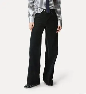 FORTE_FORTE Flocked Cotton High Waist Wide Leg Trousers - Notte
