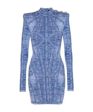 Balmain Denim Effect Jacquard Knit Dress