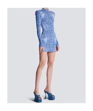 Balmain Denim Effect Jacquard Knit Dress