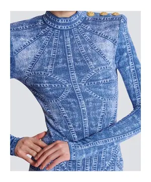 Balmain Denim Effect Jacquard Knit Dress