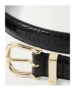 NILI LOTAN Louise Crocodile-patterned Leather Belt - Black