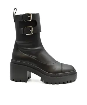 GIUSEPPE ZANOTTI Round Toe Buckled Boots - Black