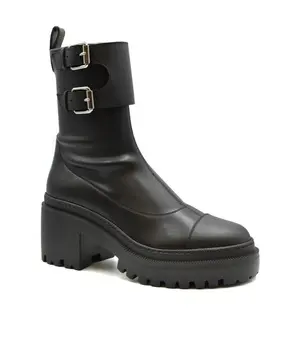 GIUSEPPE ZANOTTI Round Toe Buckled Boots - Black