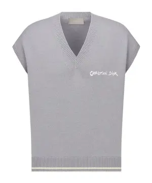 Dior Logo Wool V-neck Vest - Grey