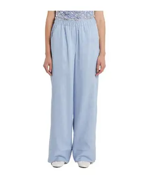 Marella Elastic Waist Wide Leg Trousers - Blue