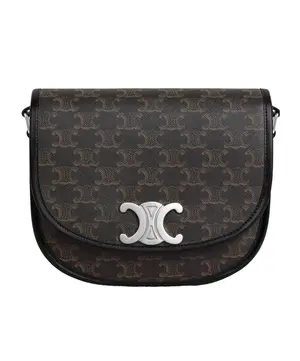 Celine Medium Besace Triomphe In Triomphe Canvas And Calfskin - Black