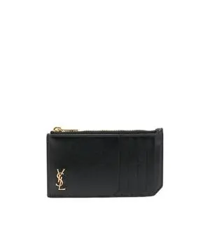 Saint Laurent Logo Plaque Zip-up Cardholder - Black