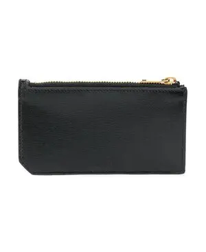 Saint Laurent Logo Plaque Zip-up Cardholder - Black