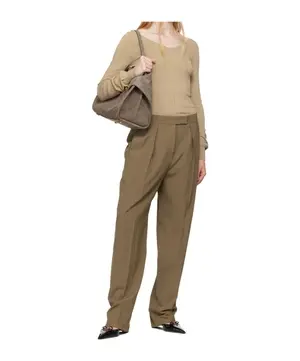 FERRAGAMO High-waisted Pleated Trousers - Lead